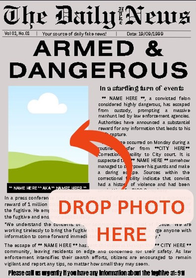 Newspaper Template Funny Fake News Article Bonus Editable Magazine ...