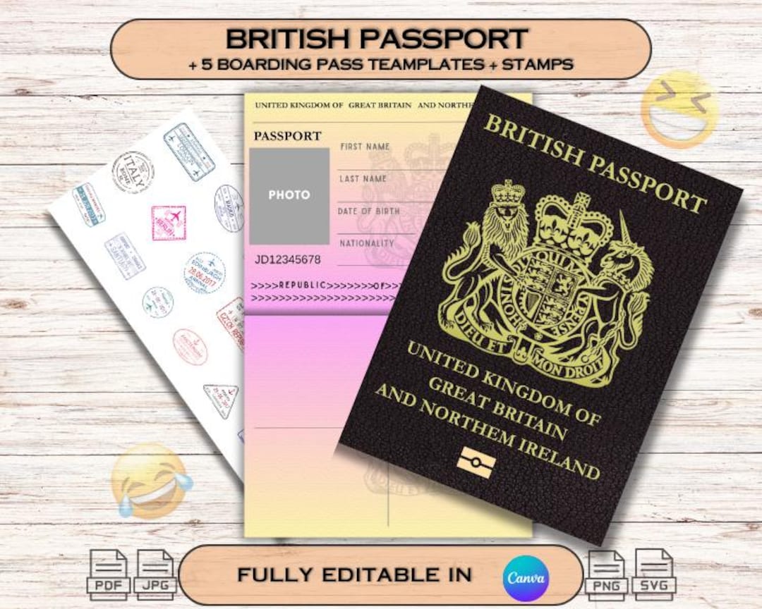 Child British Passport Template + 5pcs Custom Boarding Pass + Customs ...