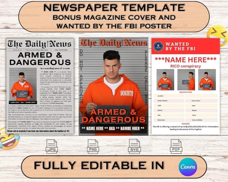 Newspaper Template Funny Fake News Article Bonus Editable Magazine ...