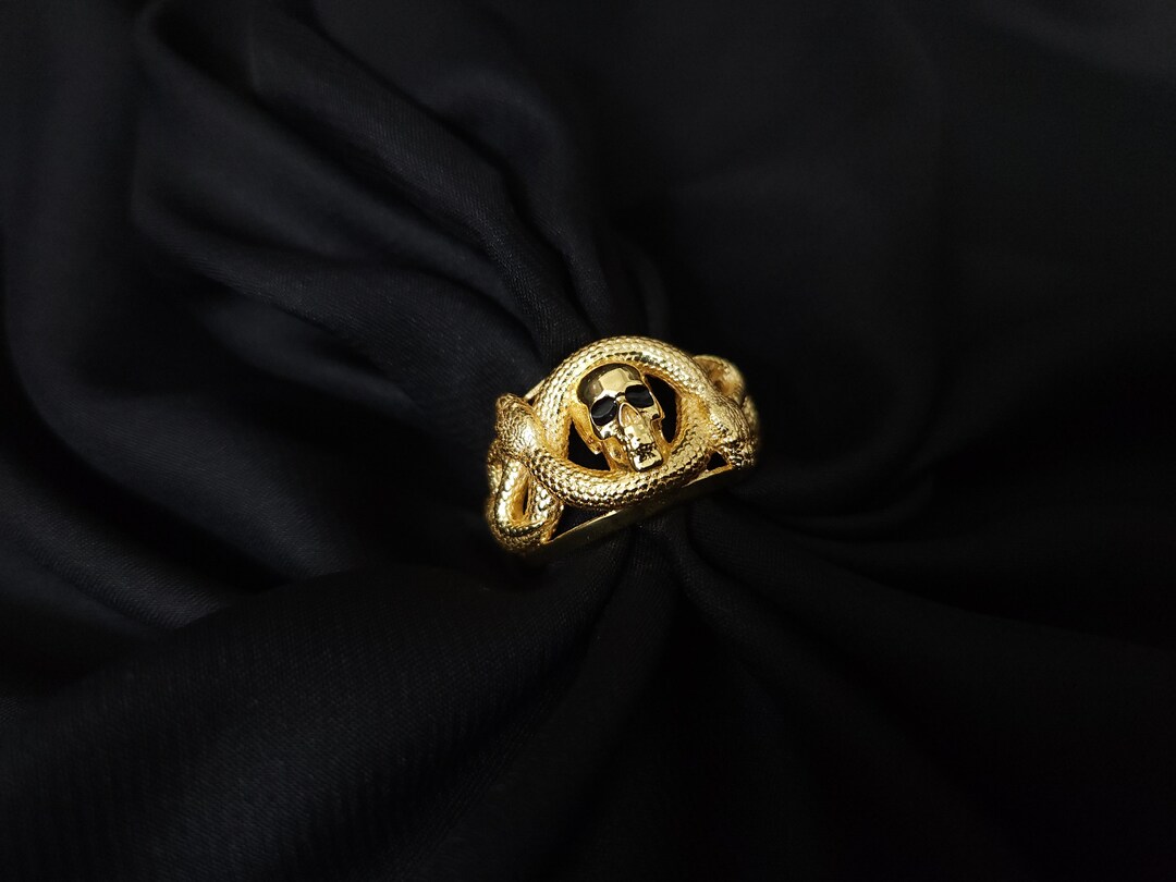 Double Headed Snake Skull Ring, Gothic Serpent Design, Sterling Silver ...