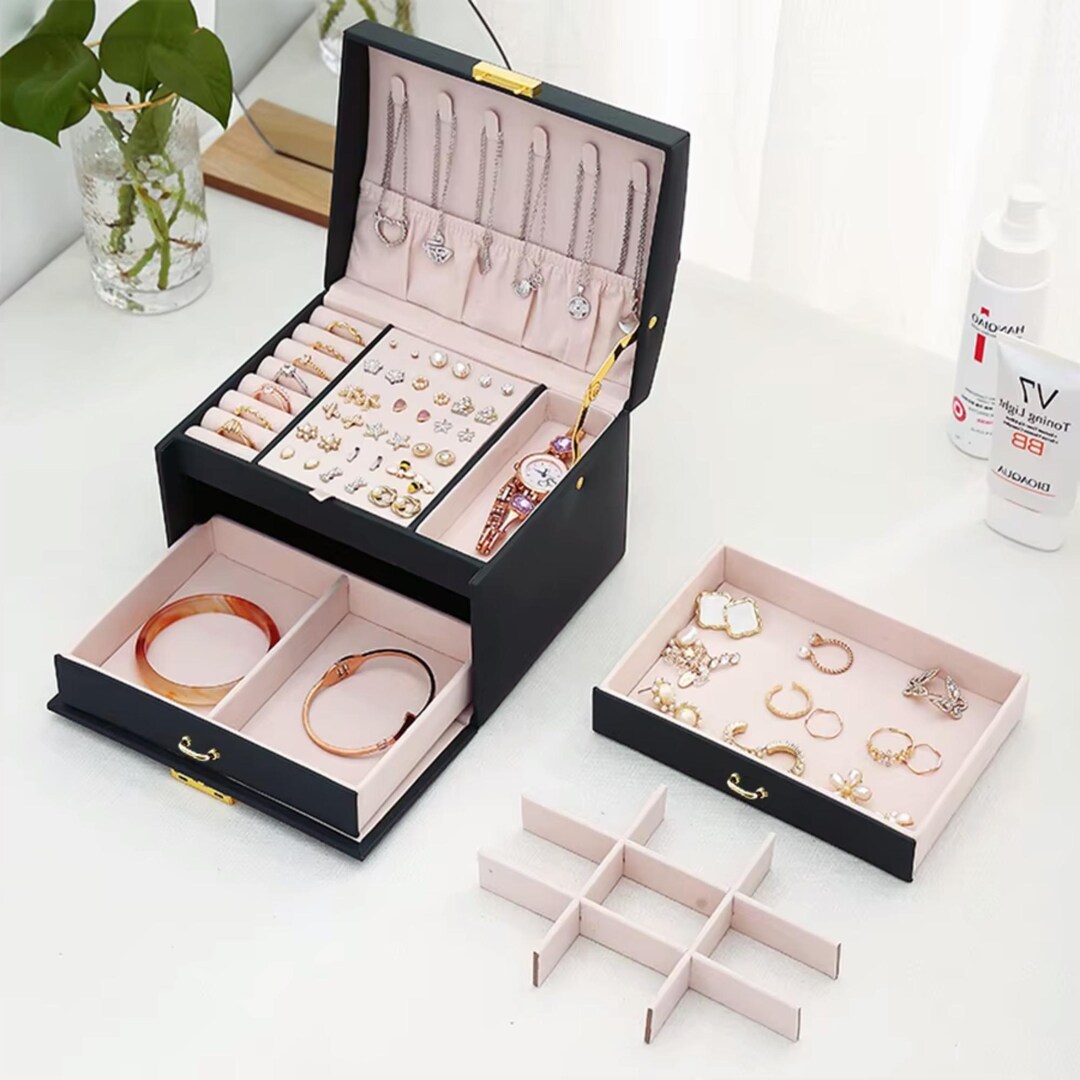 Large Lockable Jewellery Box With Drawers – Travel Jewellery Organiser ...