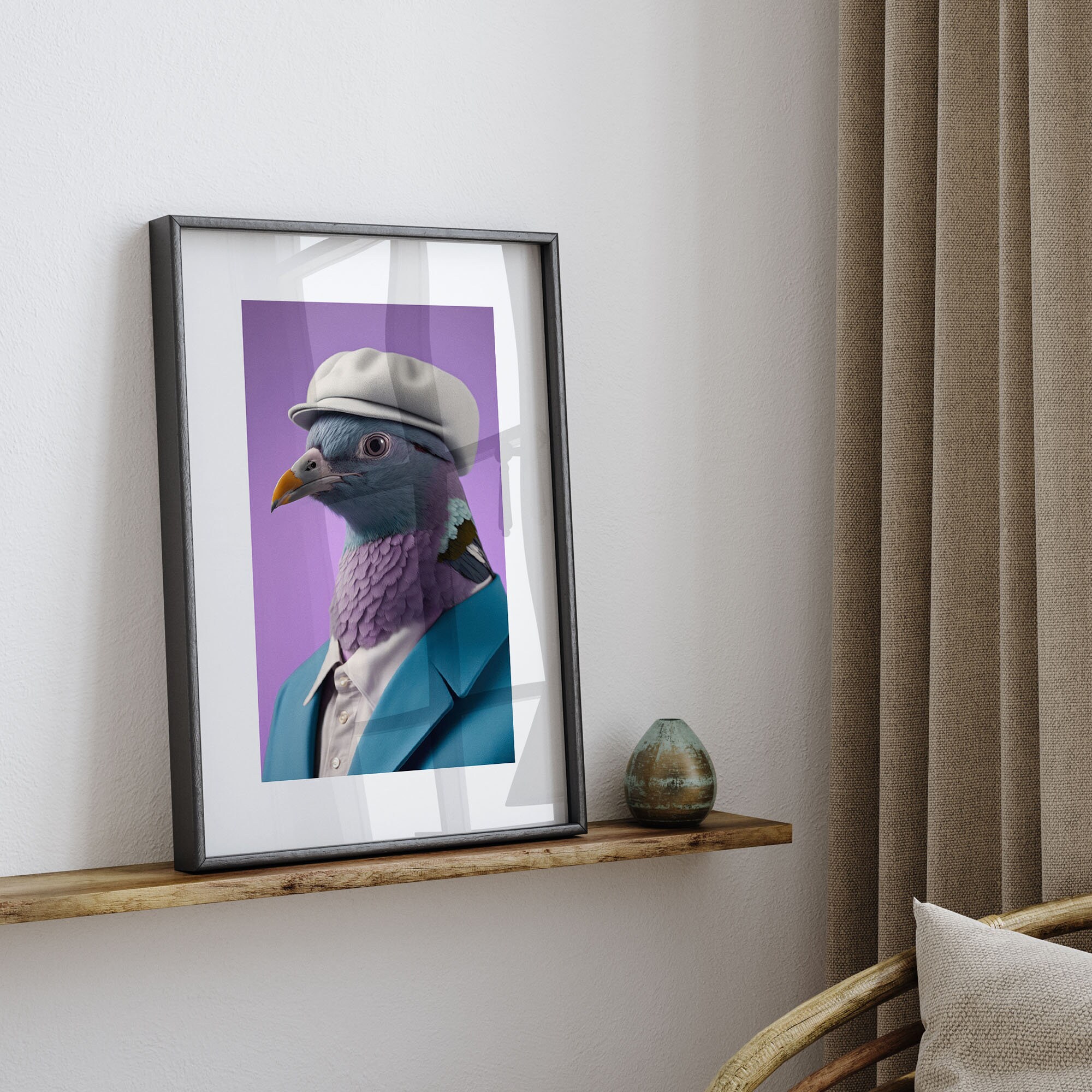 Pigeon Print Quirky Animal Portrait Wall Art Dove Print Funky Living ...