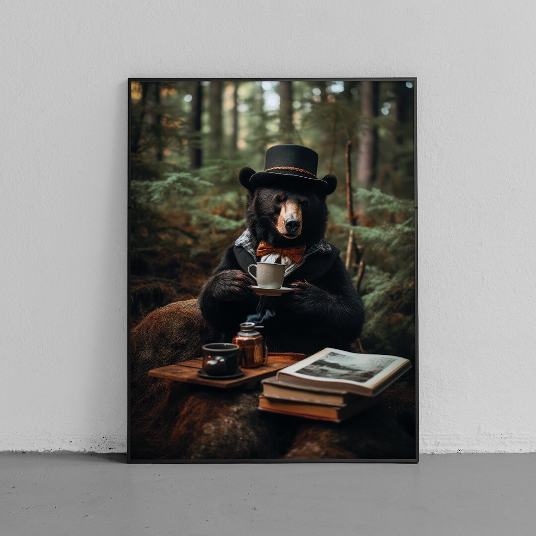 Black Bear Portrait Print Quirky Home Decor Coffee Shop Poster Art ...