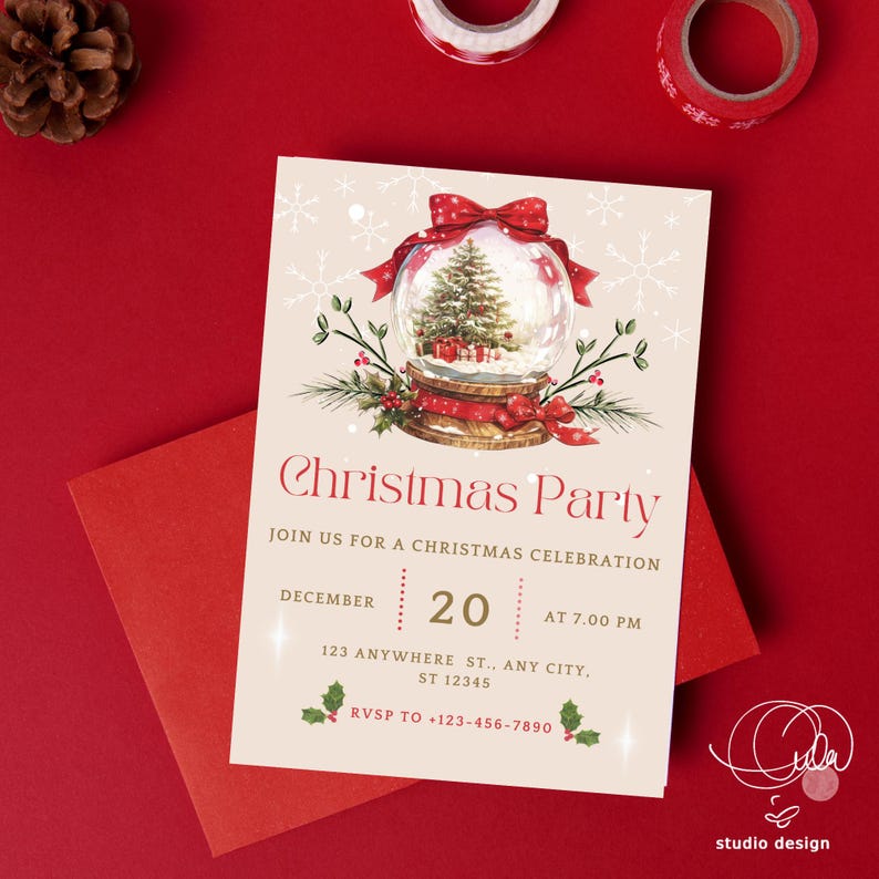 Watercolor Snow Globe Christmas Party Invitation (editable Canva ...