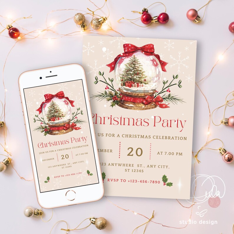 Watercolor Snow Globe Christmas Party Invitation (editable Canva ...