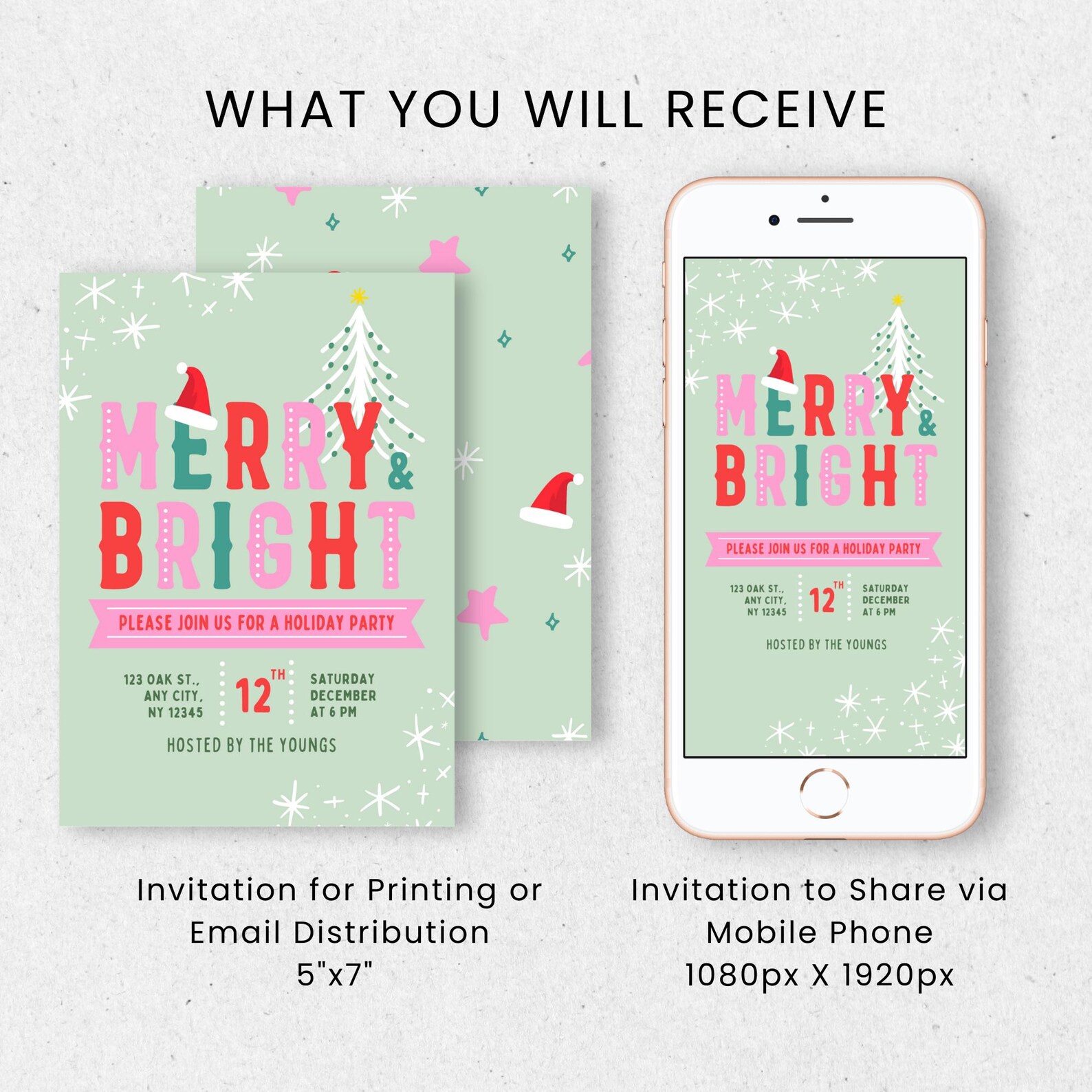 Christmas Party Invitation: Merry & Bright, Hand-drawn (digital ...