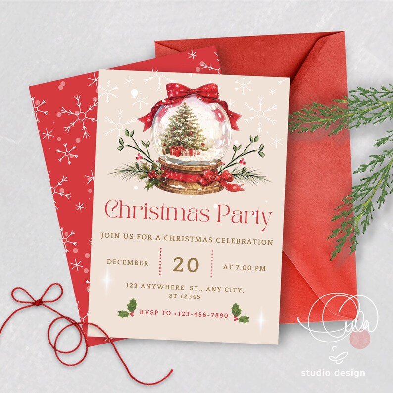 Watercolor Snow Globe Christmas Party Invitation (editable Canva ...