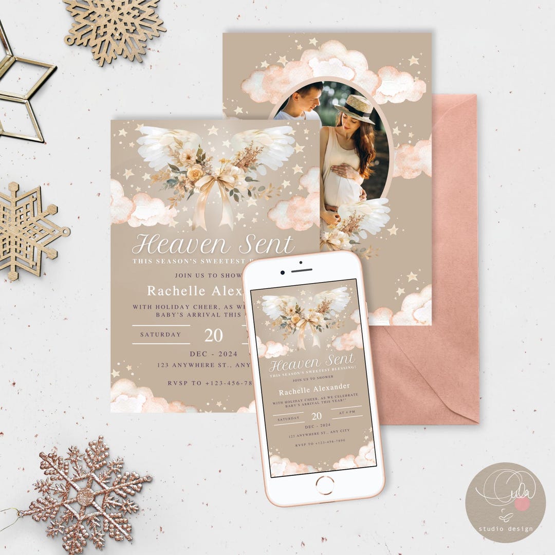 Heaven Sent Baby Shower Invitation: Angel Wings Theme (digital Download ...