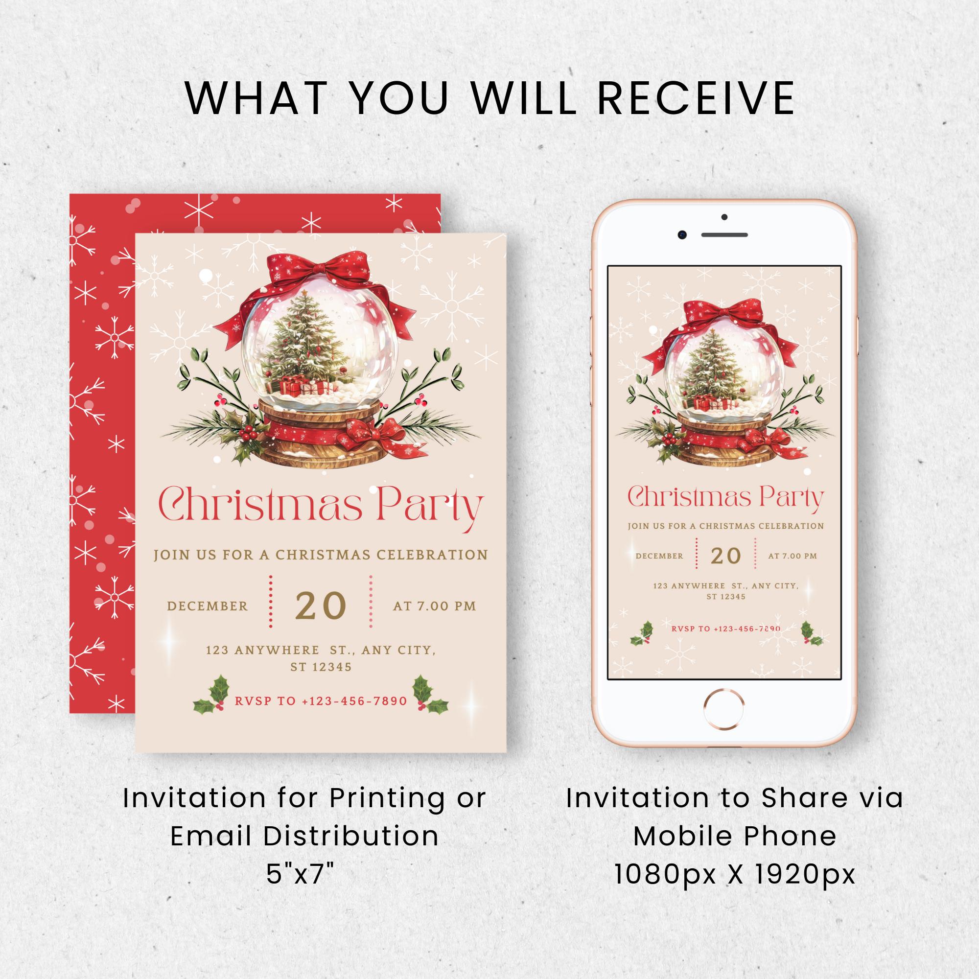 Watercolor Snow Globe Christmas Party Invitation (editable Canva ...