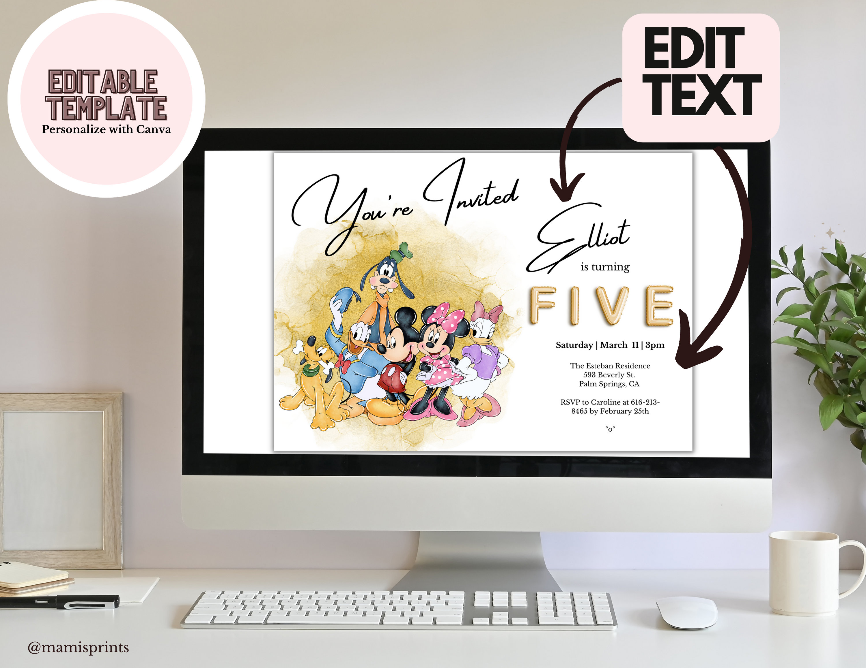 Editable Digital Turning Five Mickey Minnie and Friends Neutral Boy and ...