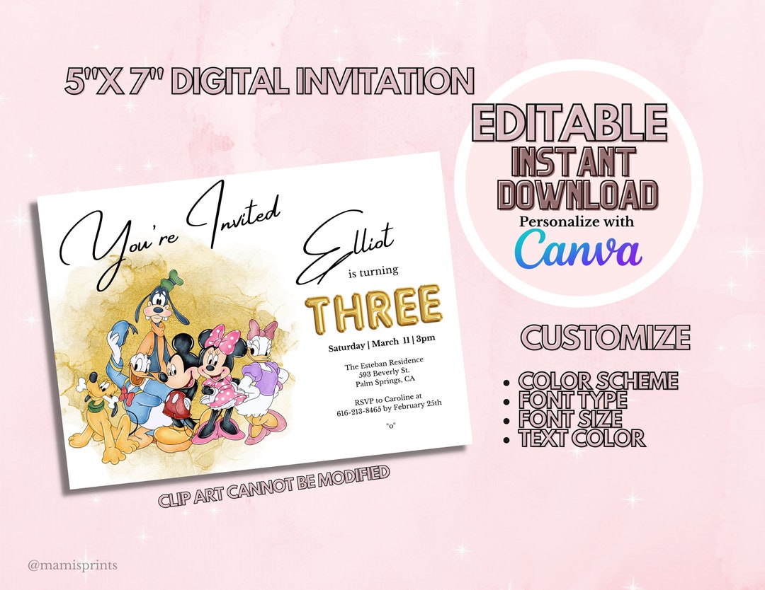 Editable Digital Turning Three Mickey Minnie and Friends Neutral Boy ...