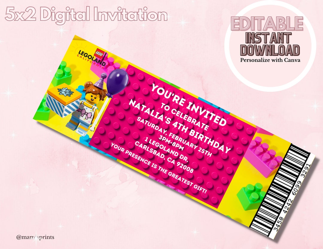 Editable Digital Lego Land Girlbirthday Party Invitation-diy INSTANT ...