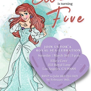 Editable Digital Princess Ariel the Little Mermaid Girl Birthday ...