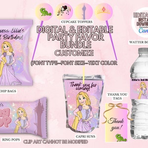 Editable Digital Rapunzel Tangled Party Favor Bundle-diy INSTANT ...