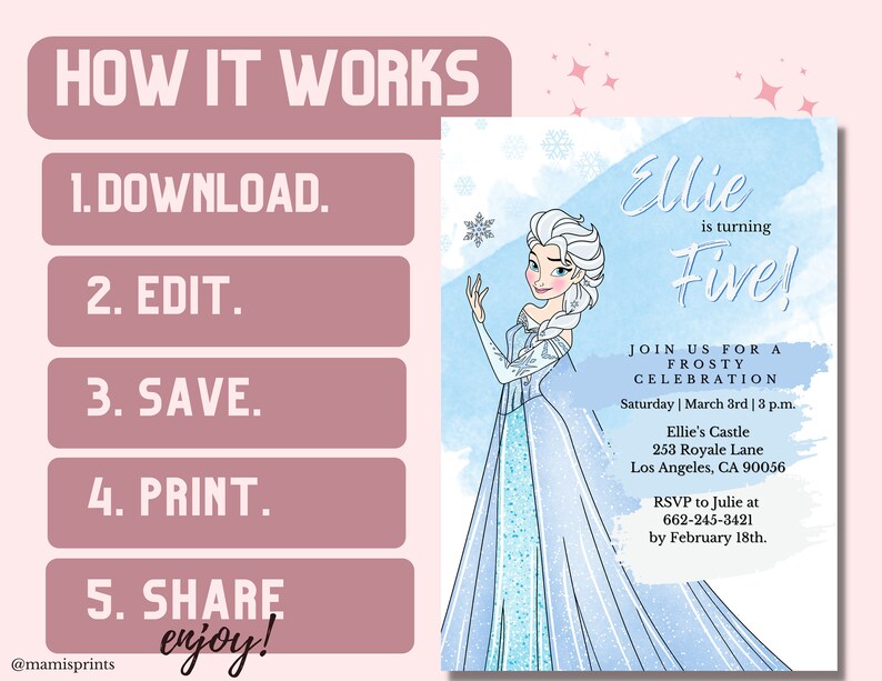 Editable Digital Princess Elsa Frozen Birthday Party - Etsy
