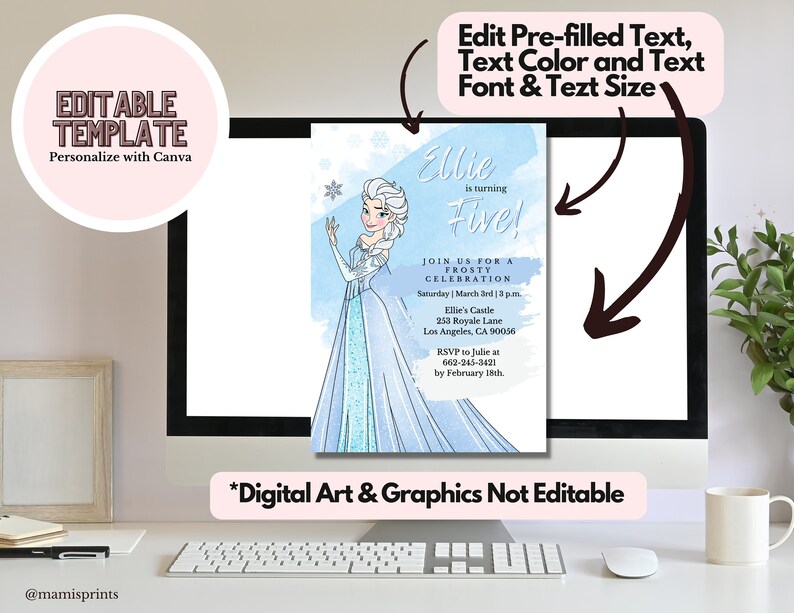 Editable Digital Princess Elsa Frozen Birthday Party - Etsy