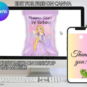 Editable Digital Rapunzel Tangled Party Favor Bundle-diy INSTANT ...