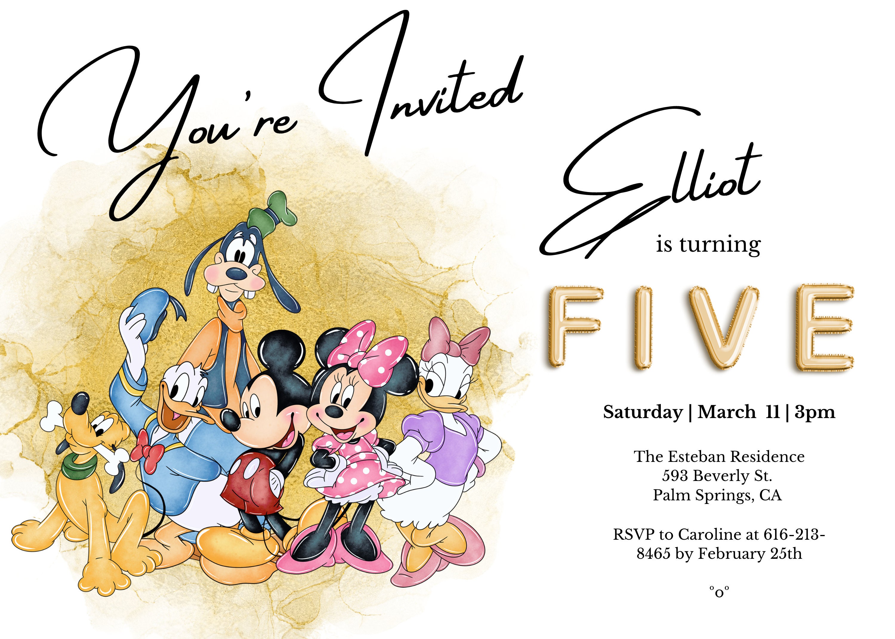 Editable Digital Turning Five Mickey Minnie and Friends Neutral Boy and ...