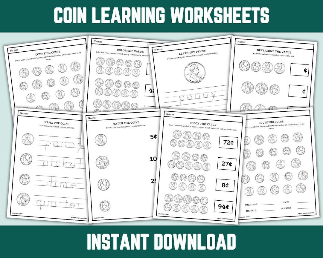Printable Coin Worksheets, Learn Coins, Count Money, Back to School ...