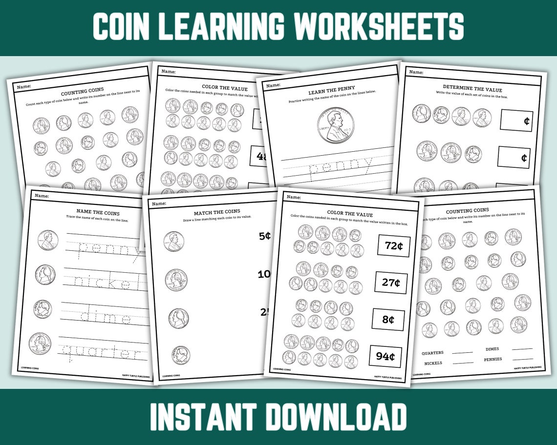 Printable Coin Worksheets, Learn Coins, Count Money, Back to School ...