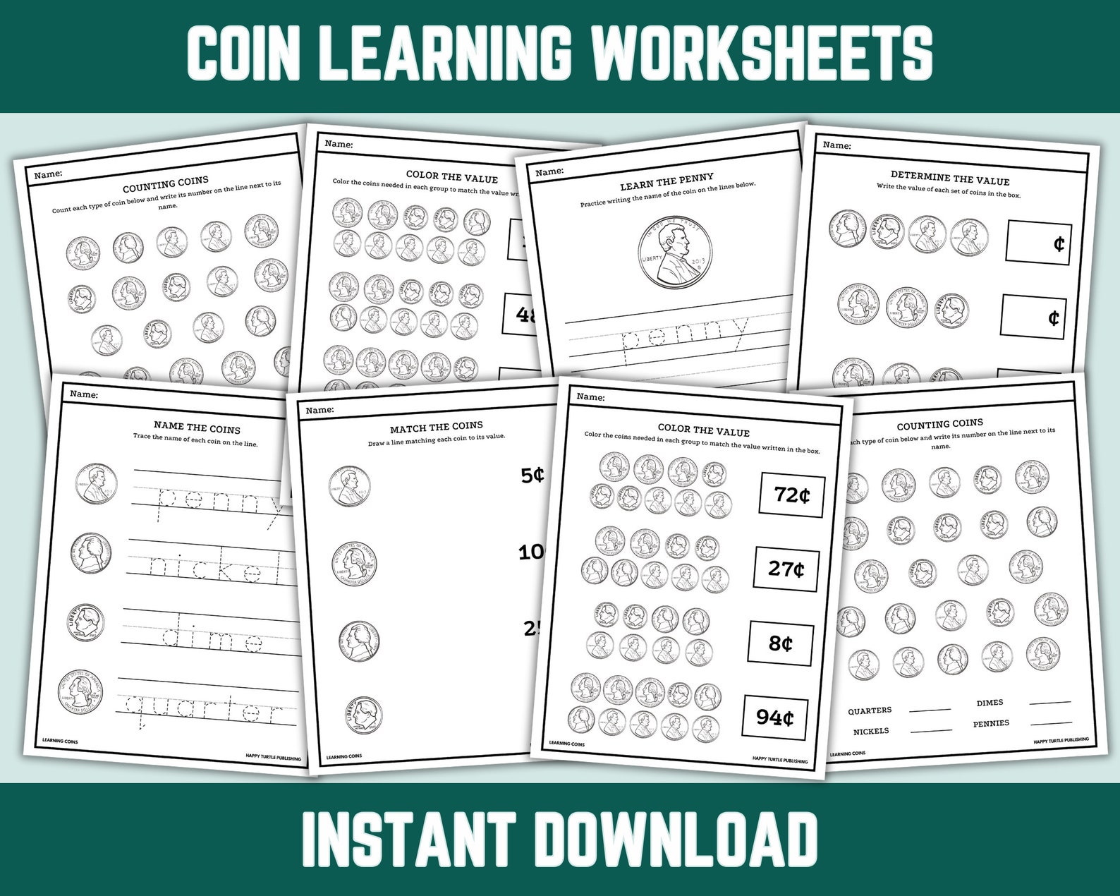 Printable Coin Worksheets, Learn Coins, Count Money, Back to School ...