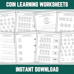 Printable Coin Worksheets Learn Coins Count Money Back to - Etsy