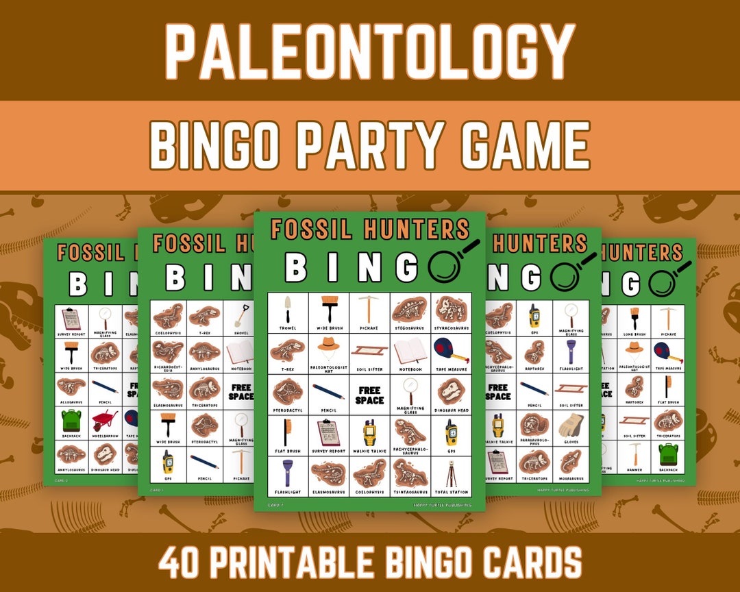 Fossil Paleontology Dinosaur Bingo, 40 Bingo Cards, Kids' Printable ...