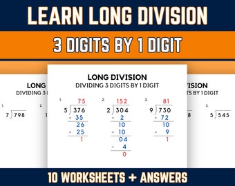 2 Digit by 1 Digit Long Division Worksheets With Detailed Answer Keys ...