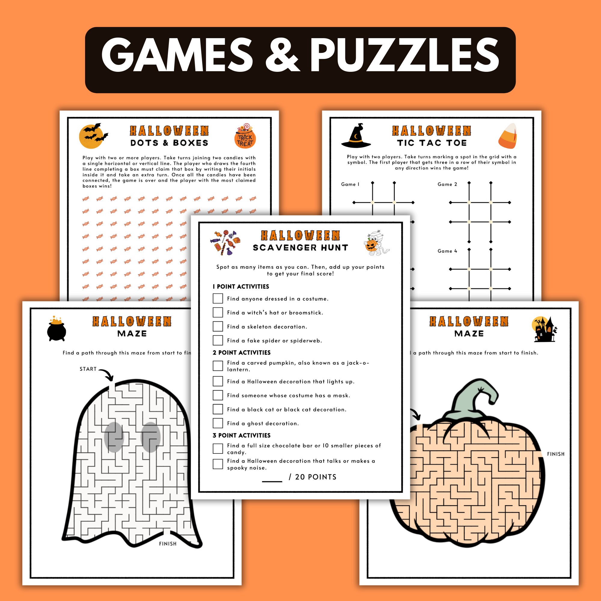 Halloween Activity Pack, 35 Printable Puzzle Coloring & Game Worksheets ...