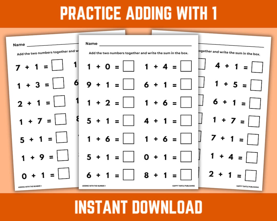 10 Printable Adding With 1 Worksheets Fill in the Blanks - Etsy