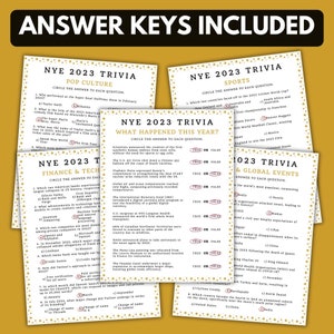 New Year's Eve 2023 Trivia Pack, Printable Games Quizzes Activity ...