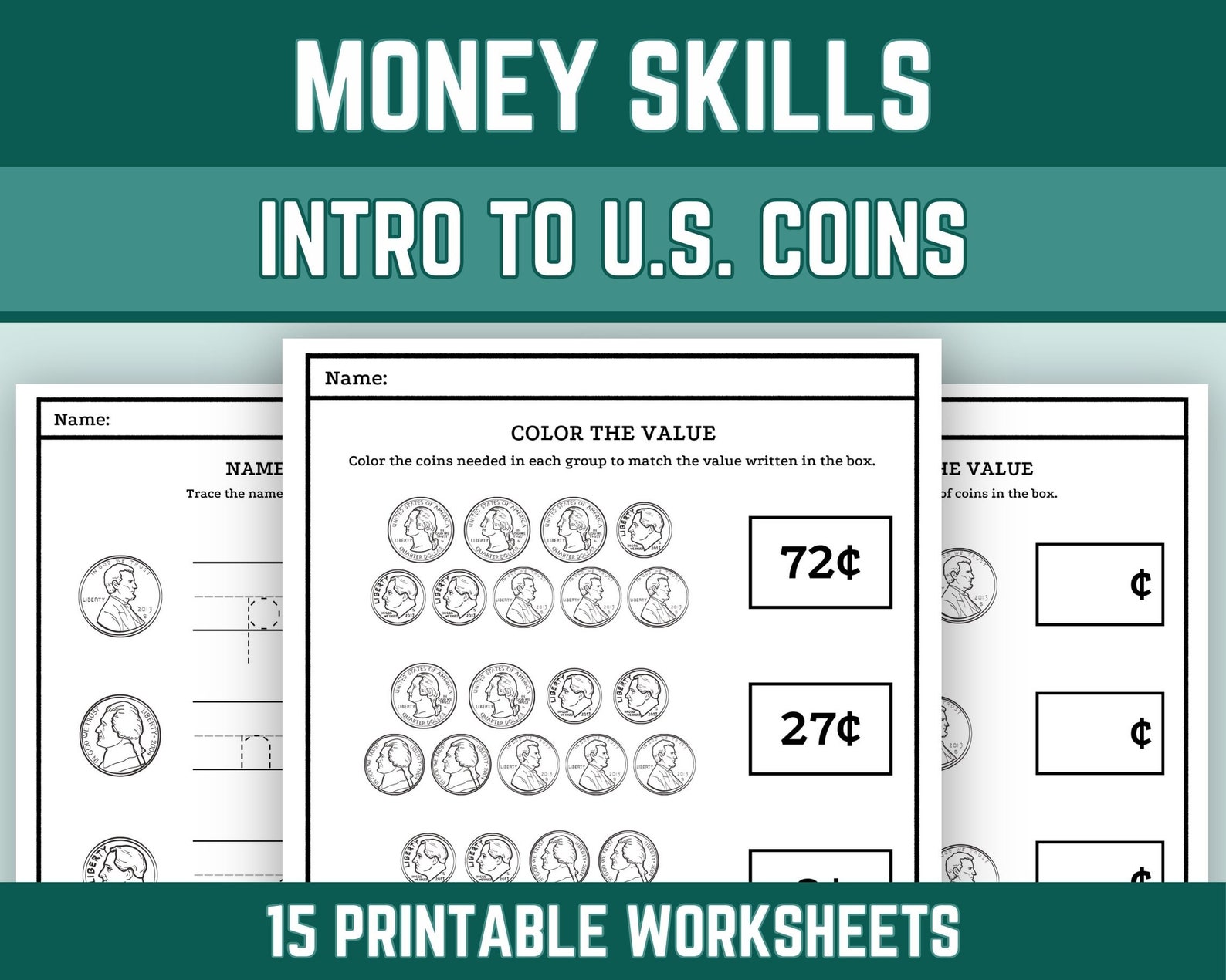 Printable Coin Worksheets, Learn Coins, Count Money, Back to School ...