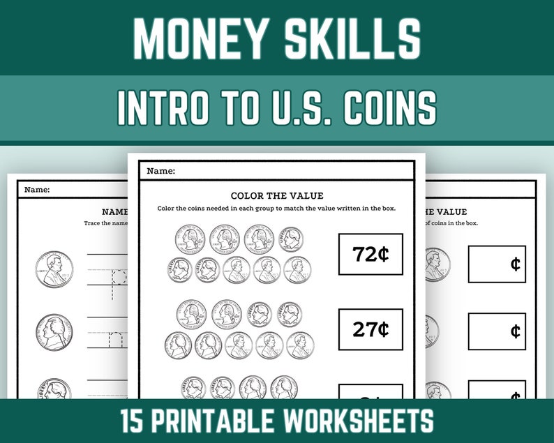 Printable Coin Worksheets, Learn Coins, Count Money, Back to School ...