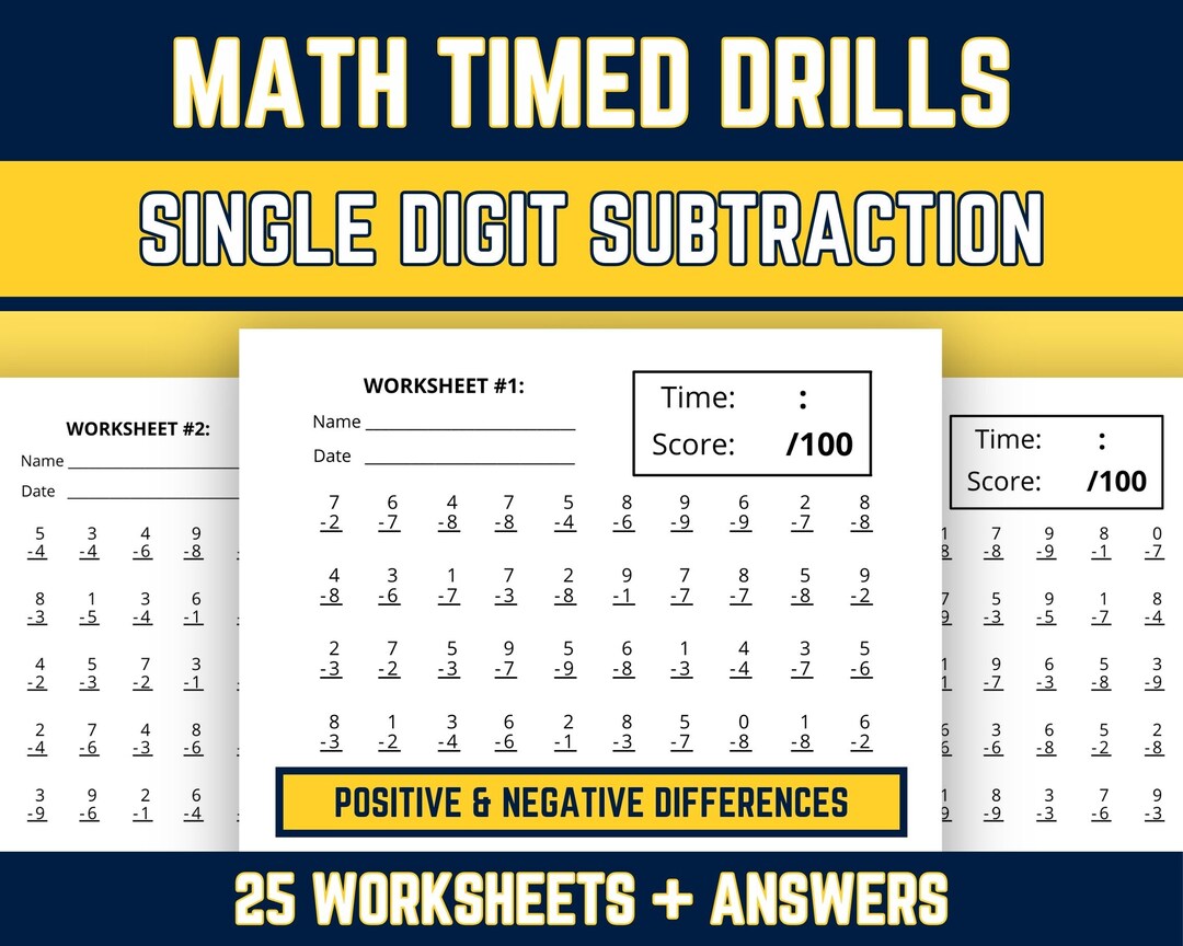 Single Digit Subtraction Worksheets, Advanced Elementary Math Practice ...