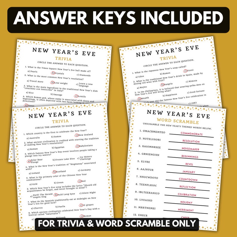 New Year's Eve Party Games, Printable Trivia Word Search Puzzles ...