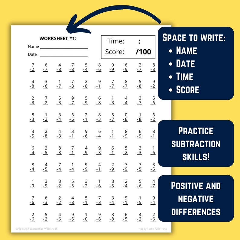 Single Digit Subtraction Worksheets, Advanced Elementary Math Practice ...