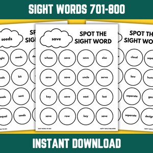 Sight Word Recognition Worksheets Sight Words 701-800 Eighth - Etsy