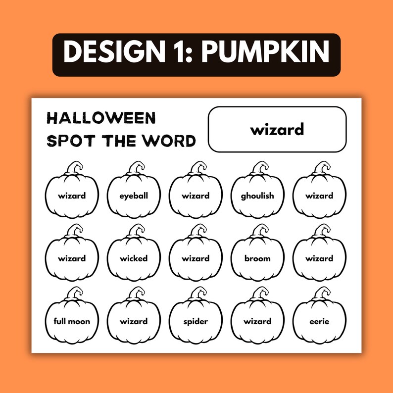 80 Halloween Spot the Word Worksheets, Sight Word Recognition, Coloring ...