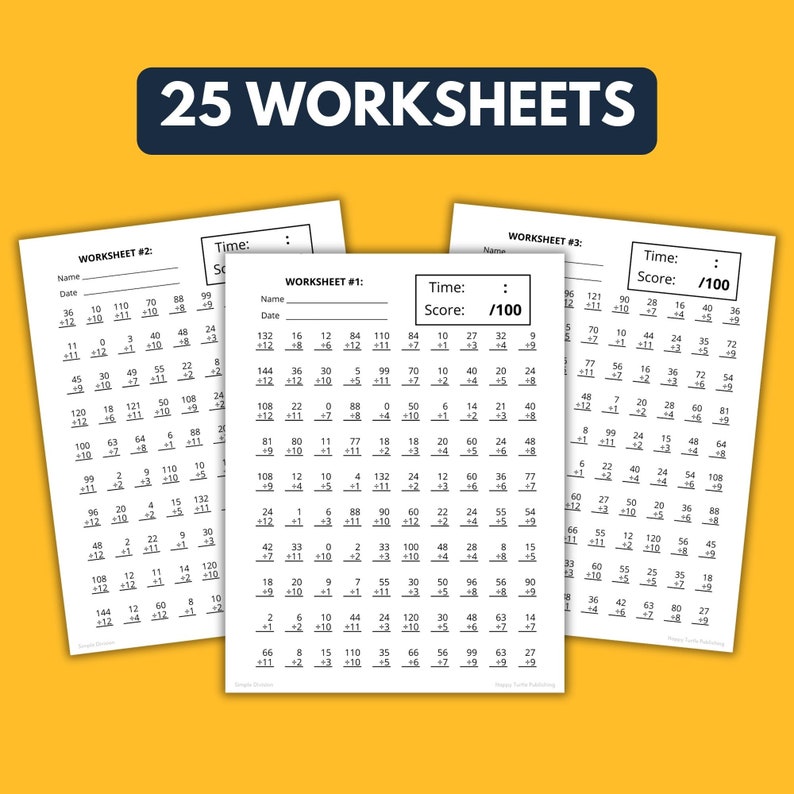 Simple Division Worksheets, Division Facts 0 to 12 Times Table, 3rd 4th ...