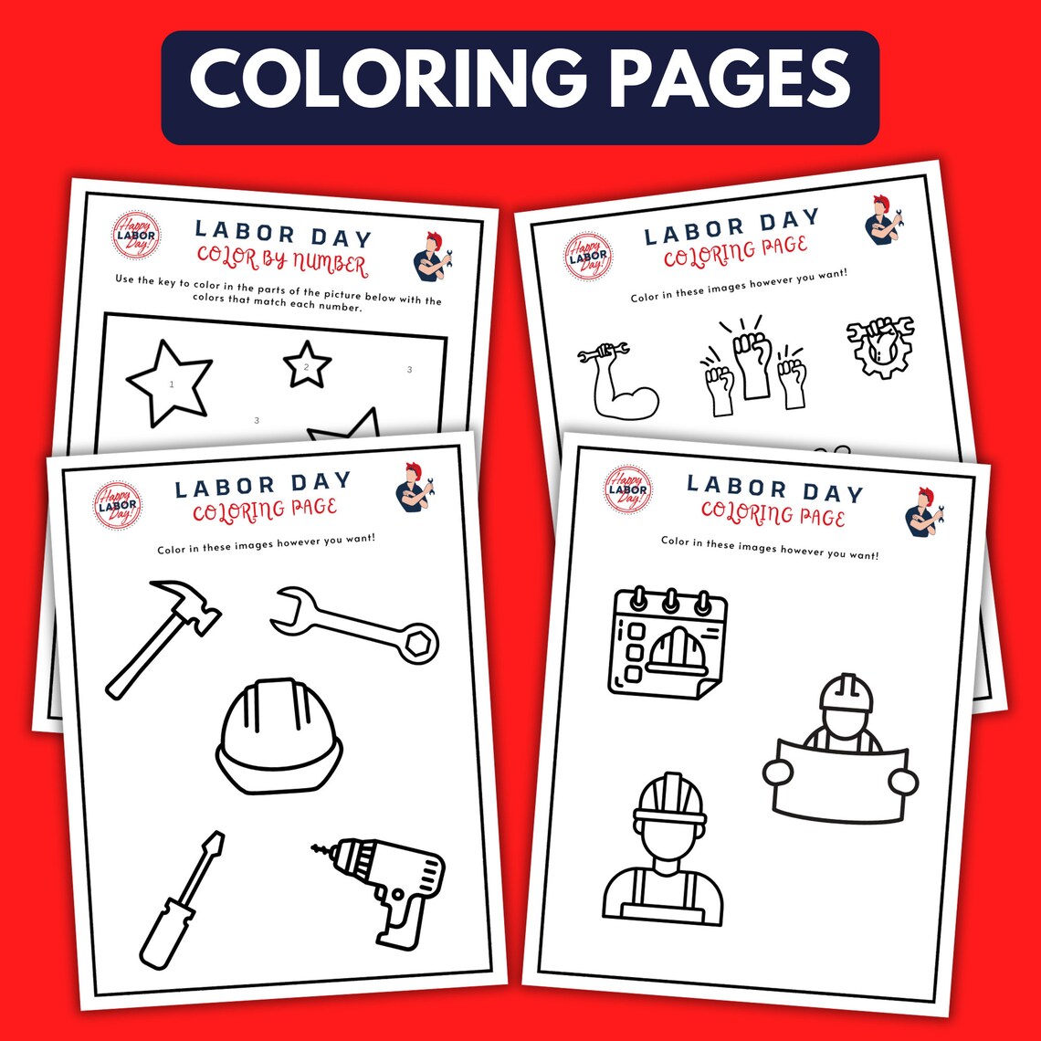 Labor Day Kids Activity Pack, Printable Coloring Puzzles Games Word ...