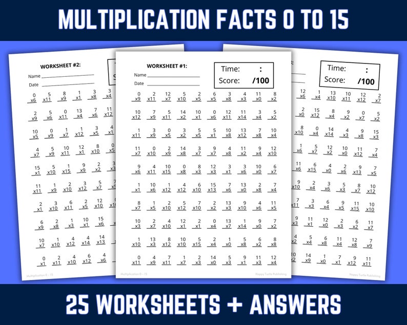 Multiplication Facts 0 to 15 Worksheets, Multiplying Practice Timed ...