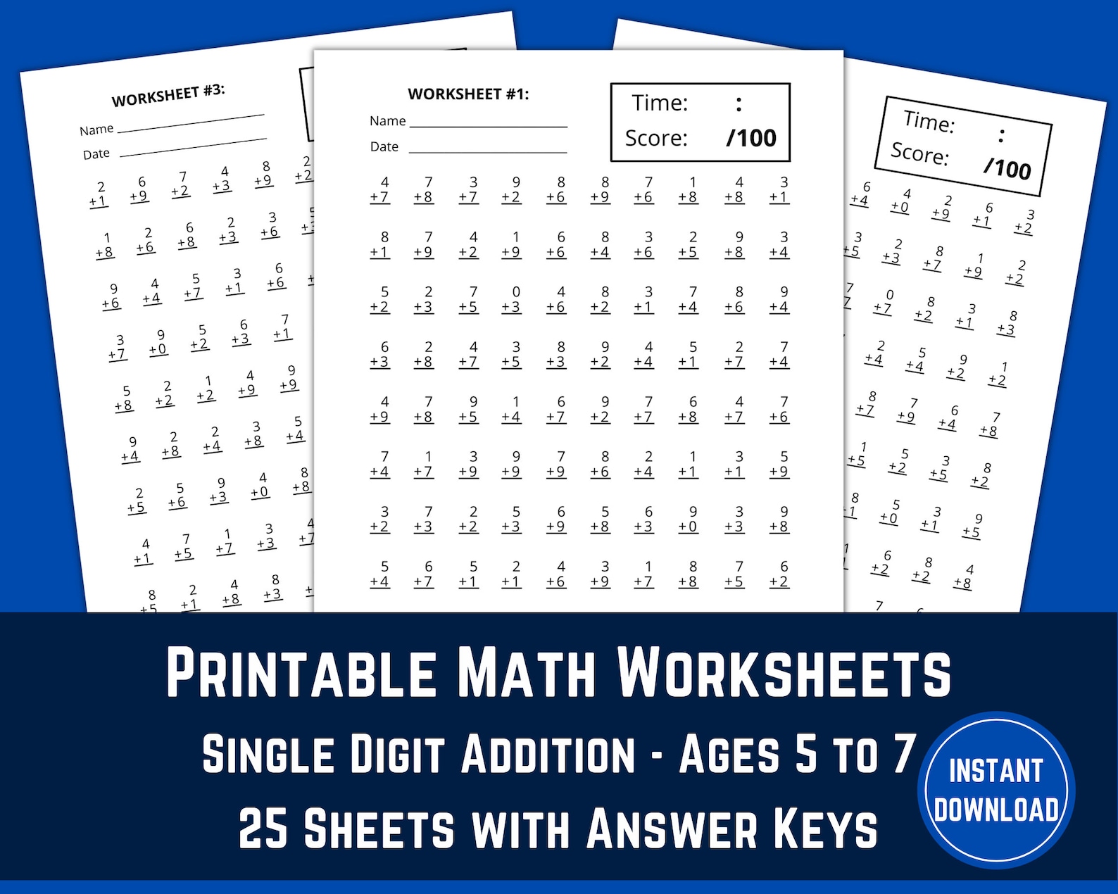 Single Digit Addition Worksheets Ages 5 to 7 25 Sheets - Etsy