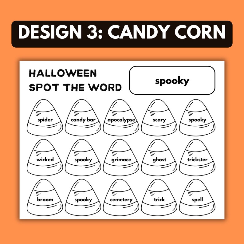 80 Halloween Spot the Word Worksheets, Sight Word Recognition, Coloring ...