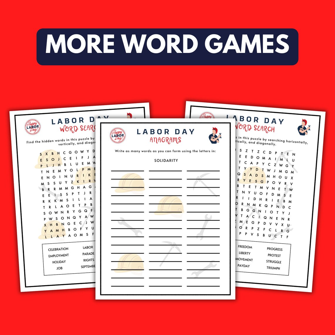 Labor Day Kids Activity Pack, Printable Coloring Puzzles Games Word ...