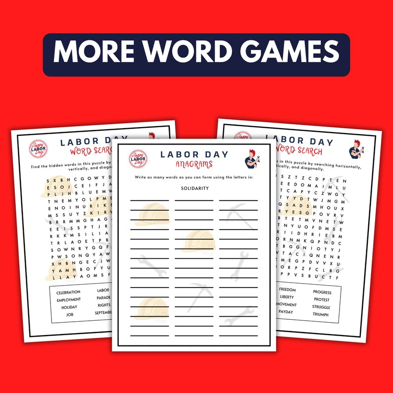 Labor Day Kids Activity Pack, Printable Coloring Puzzles Games Word ...
