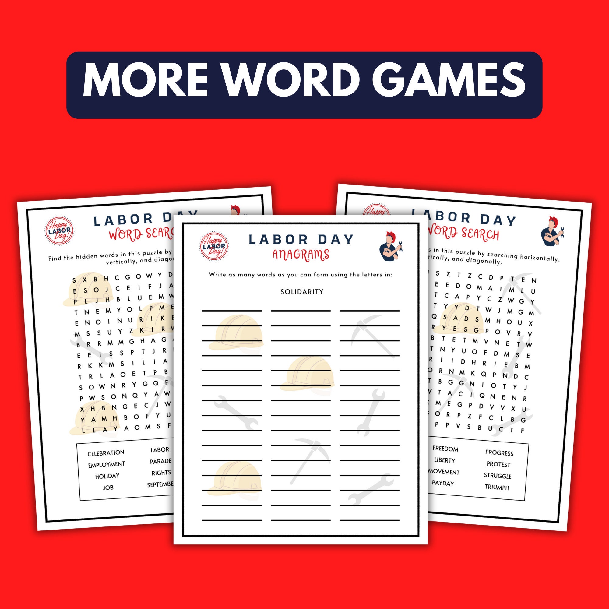 Labor Day Kids Activity Pack, Printable Coloring Puzzles Games Word ...