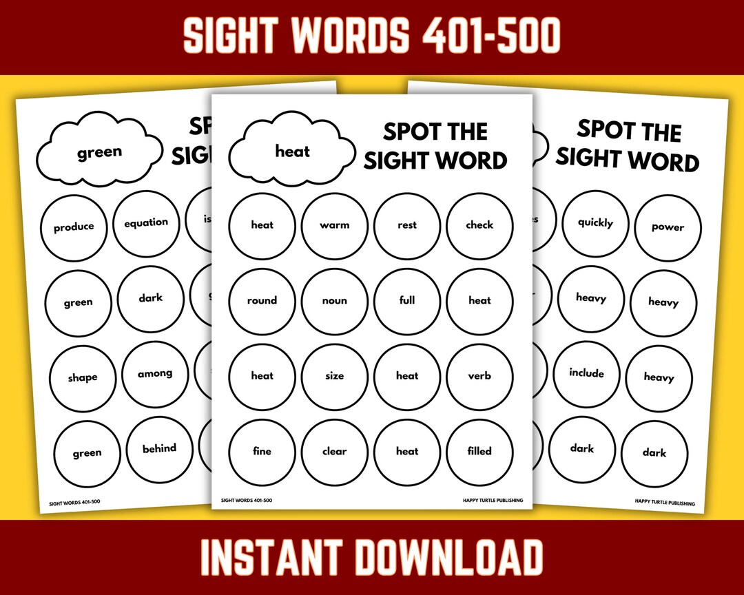 Sight Word Recognition Worksheets Sight Words 401-500 Fifth - Etsy