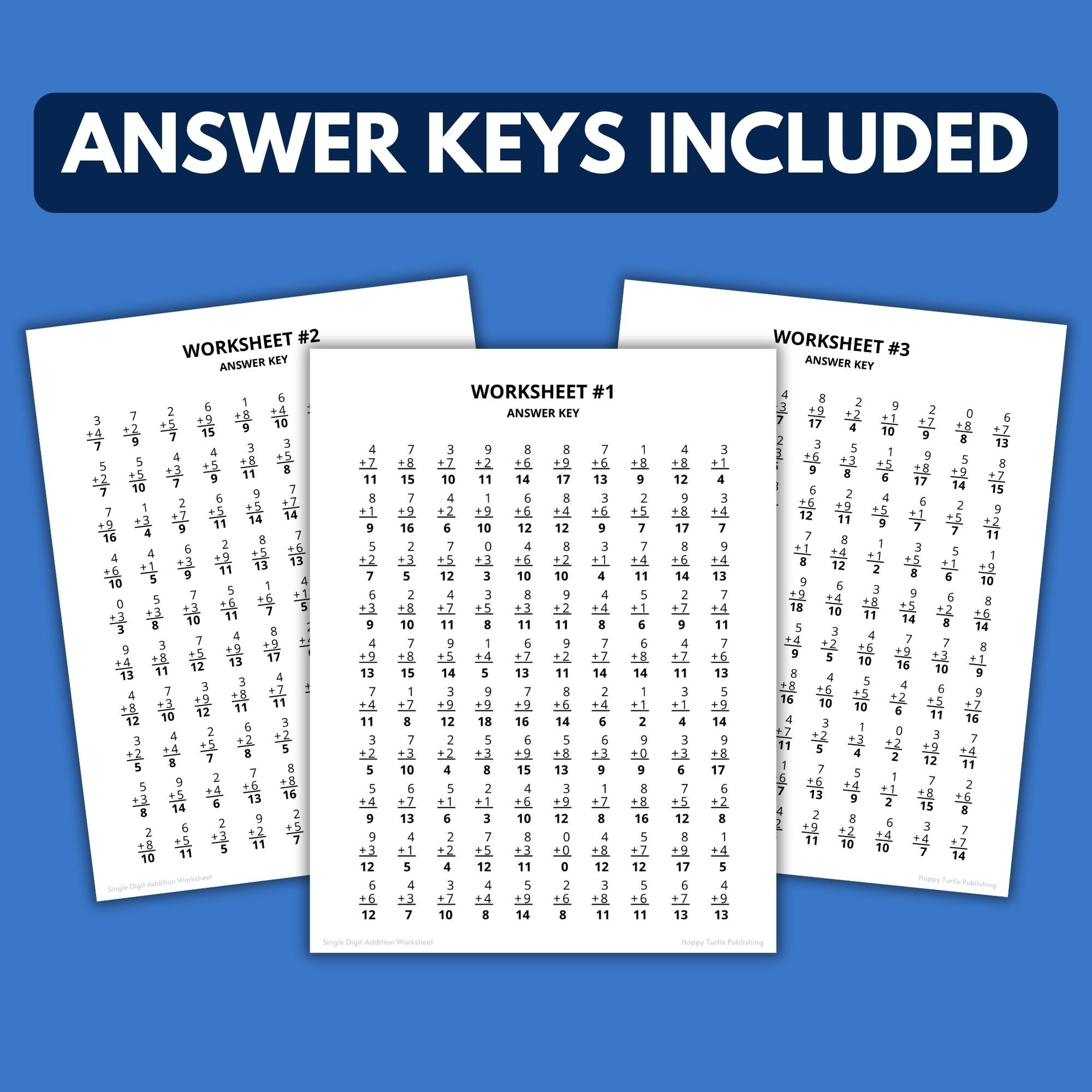 Single Digit Addition Worksheets, Elementary Math Practice, 1st 2nd ...