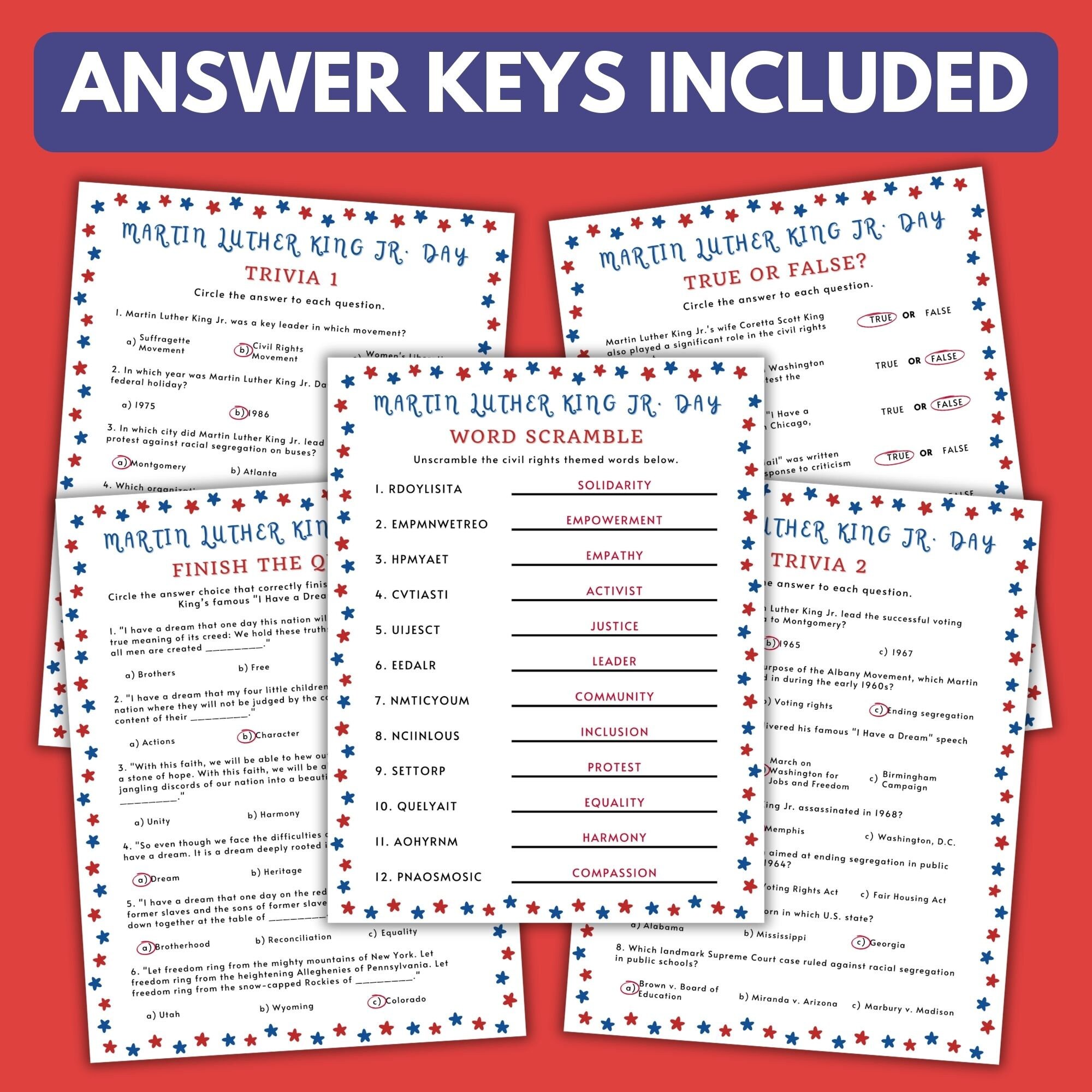 MLK Day Trivia and Games Bundle, Martin Luther King Jr Classroom ...