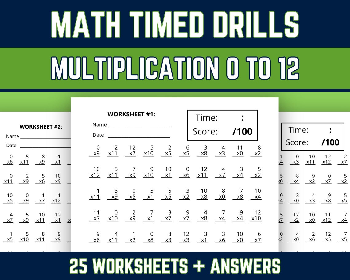 Multiplication Facts 0 to 12 Worksheets, Multiplying Practice Timed ...